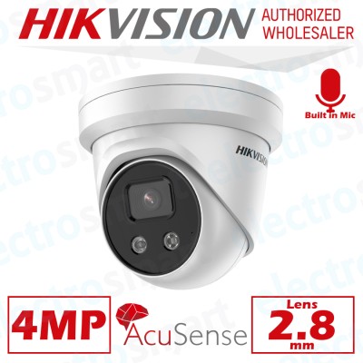 DS-2CD2346G2-IU(2.8MM)(C) Hikvision 4MP AcuSense Fixed Turret Network Camera 2.8mm Lens White
